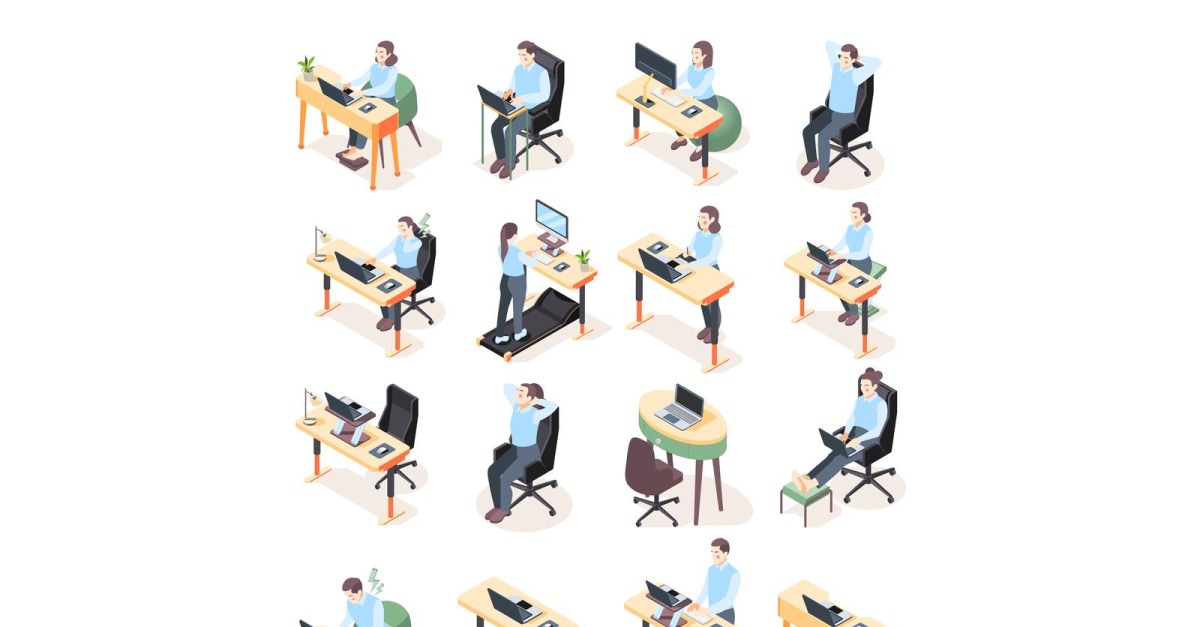 Ergonomic Workplace Isometric Icons 200530101 Vector Illustration Concept