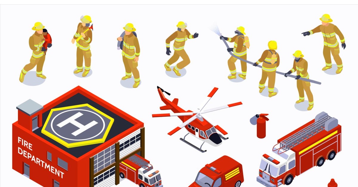 Isometric Firefighter Color Set 201003206 Vector Illustration Concept