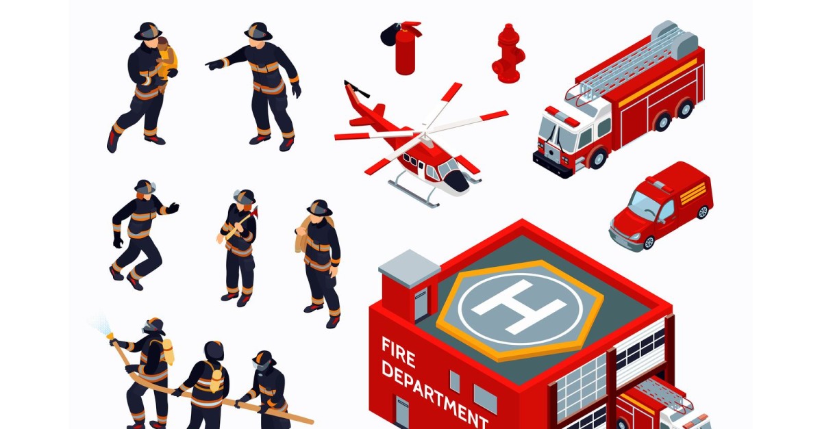 Isometric Firefighter Set 201003205 Vector Illustration Concept