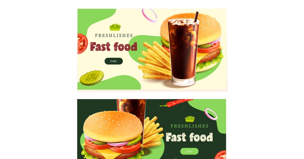 Realistic Fast Food Horizontal Banners 200900708 Vector Illustration ...