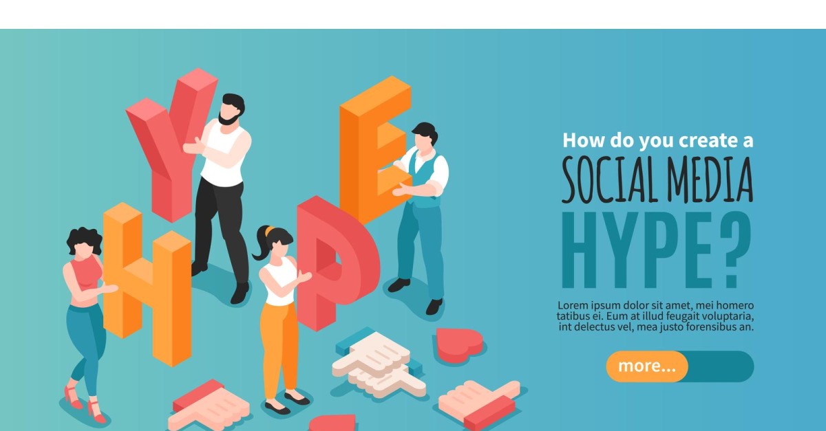 Isométrique Hype Social Media Bannière Horizontale 201012142 Concept Illustration Vectorielle