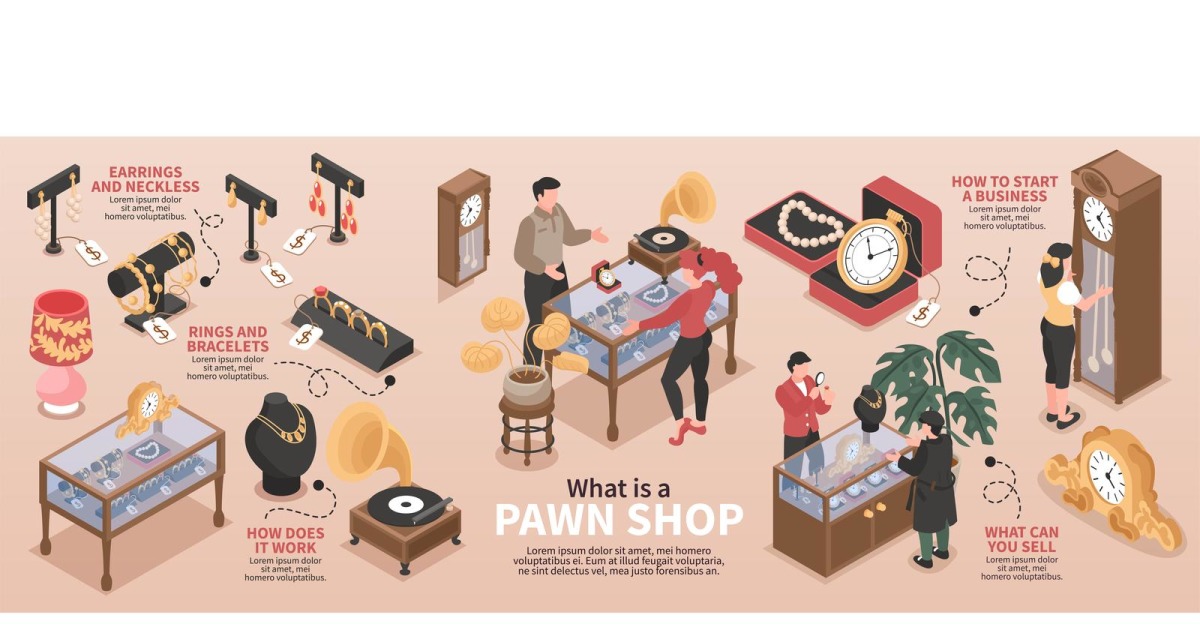 Isometric Pawn Shop Infographics 201112113 Vector Illustration Concept