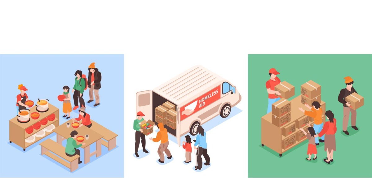 Isometric Volunteer Food Homeless Design Concept 201112130 Vector ...