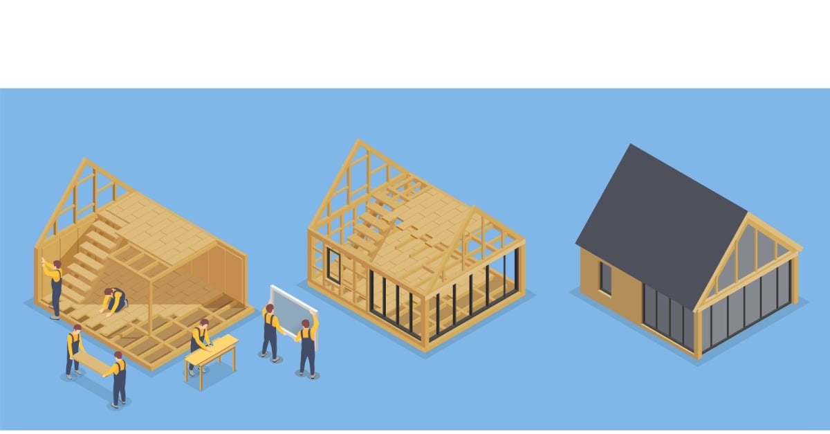 Modular Frame Building Isometric 201120120 Vector Illustration Concept