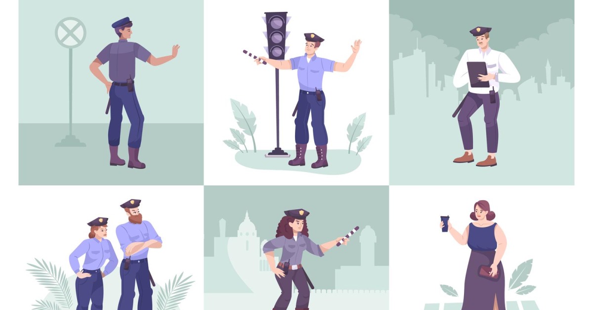Traffic Police Composition Set Flat 201050741 Vector Illustration Concept