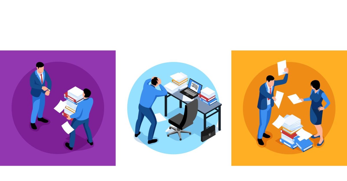 Isometric Unorganized Office Work Design Concept 201210535 Vector ...
