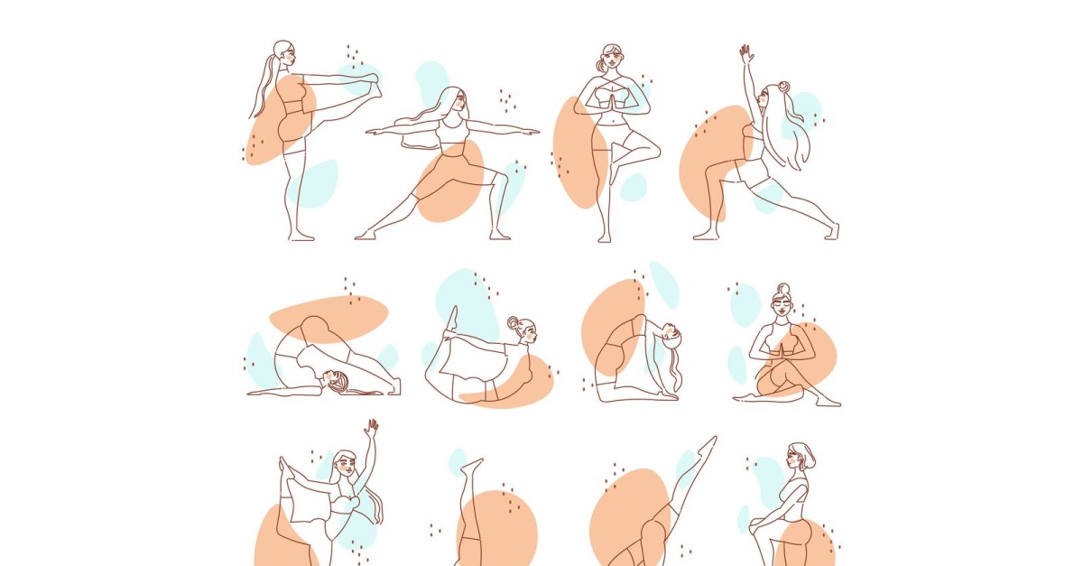 Line Art Woman Yoga Color Set 201160502 Vector Illustration Concept