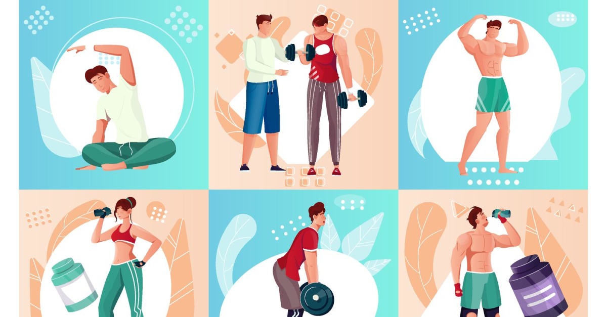 Bodybuilding Composition Set Flat 201051119 Vector Illustration Concept