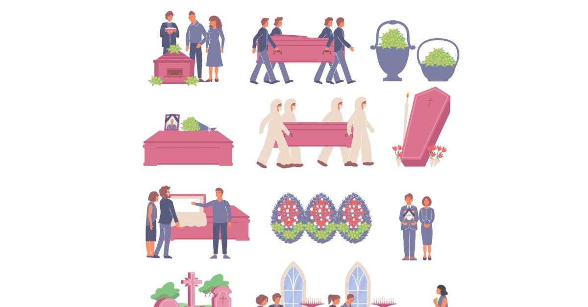 Funeral Set Flat 201050632 Vector Illustration Concept