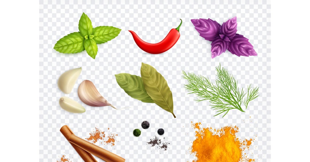 Spices And Herbs Realistic Big Set 201030914 Vector Illustration Concept