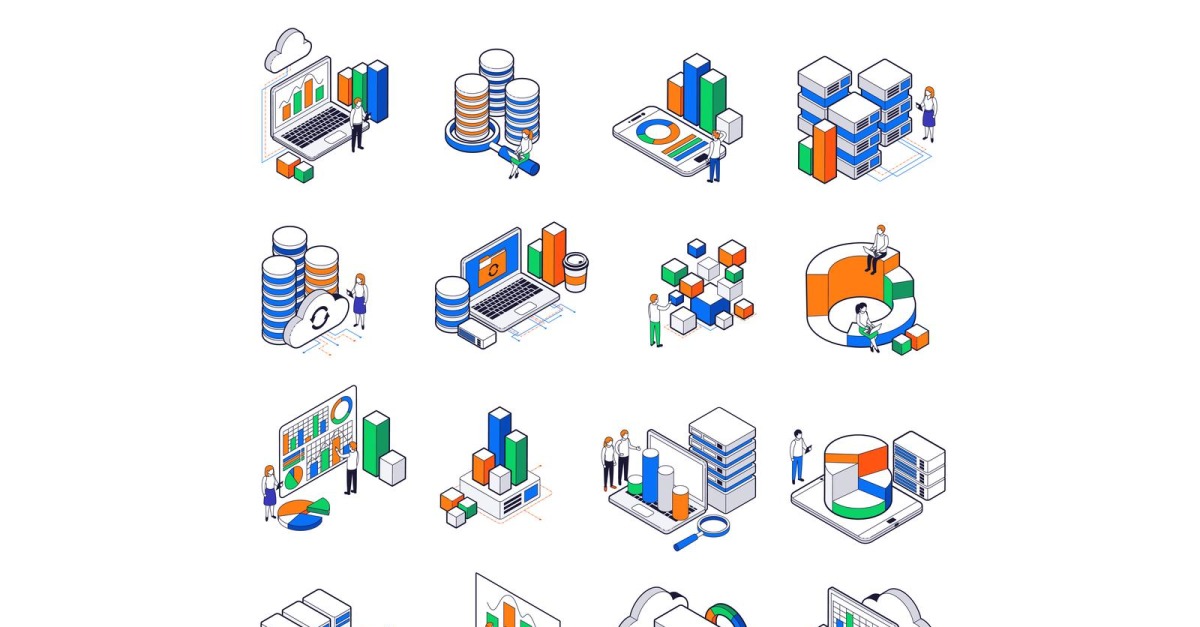 Big Data Science Analysis Isometric Set 201003919 Vector Illustration Concept