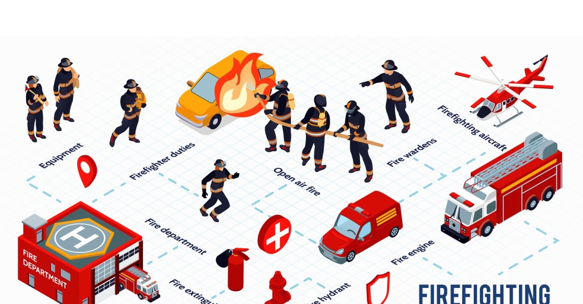 Isometric Firefighter Infographics 201003208 Vector Illustration Concept