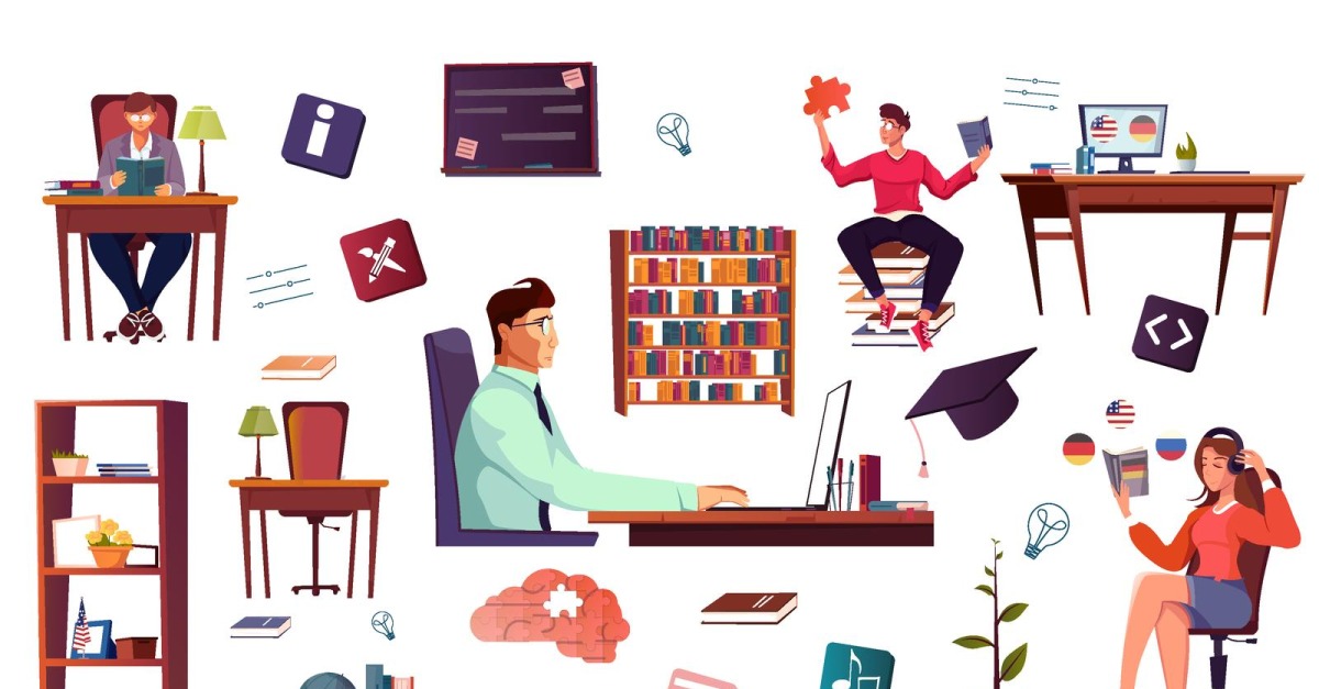 Self Education Set Flat 200951108 Vector Illustration Concept