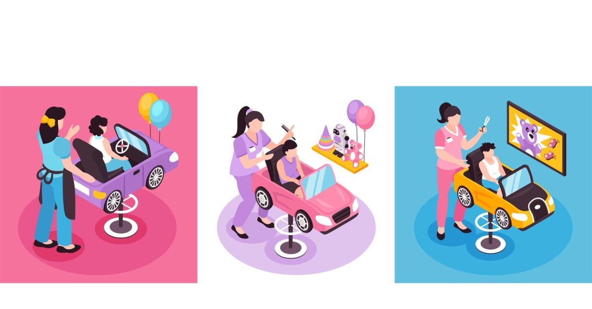 Isometric Children Barber Design Concept 200812126 Vector Illustration ...