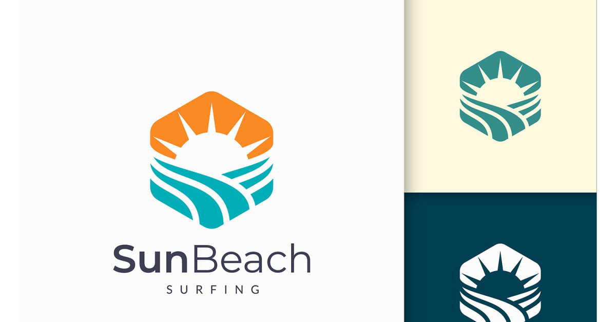 Modern Ocean or Sea Logo in Wave and Sun Shape
