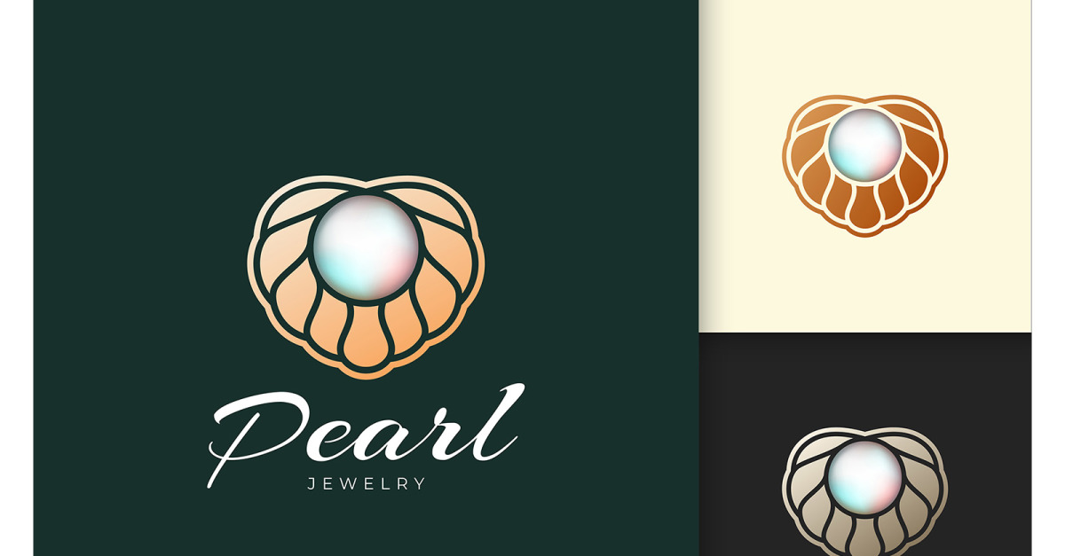 Logo perle de luxe et chic avec coquillage ou pétoncle