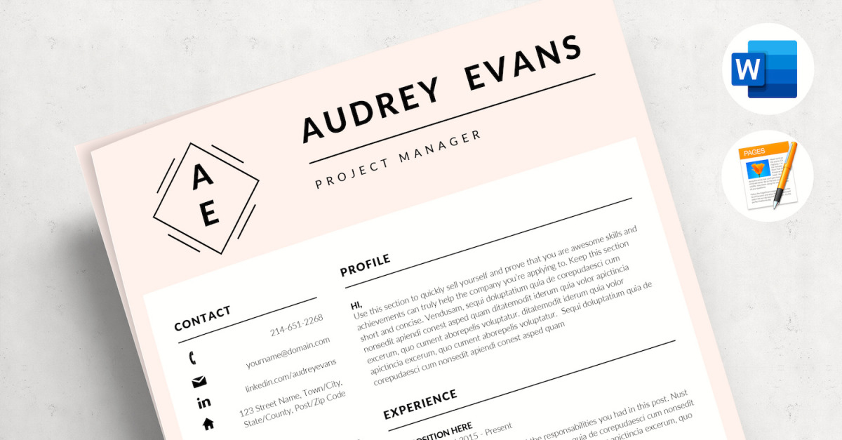 AUDREY - Creative Resume with Logo. Project manager Resume, cover ...