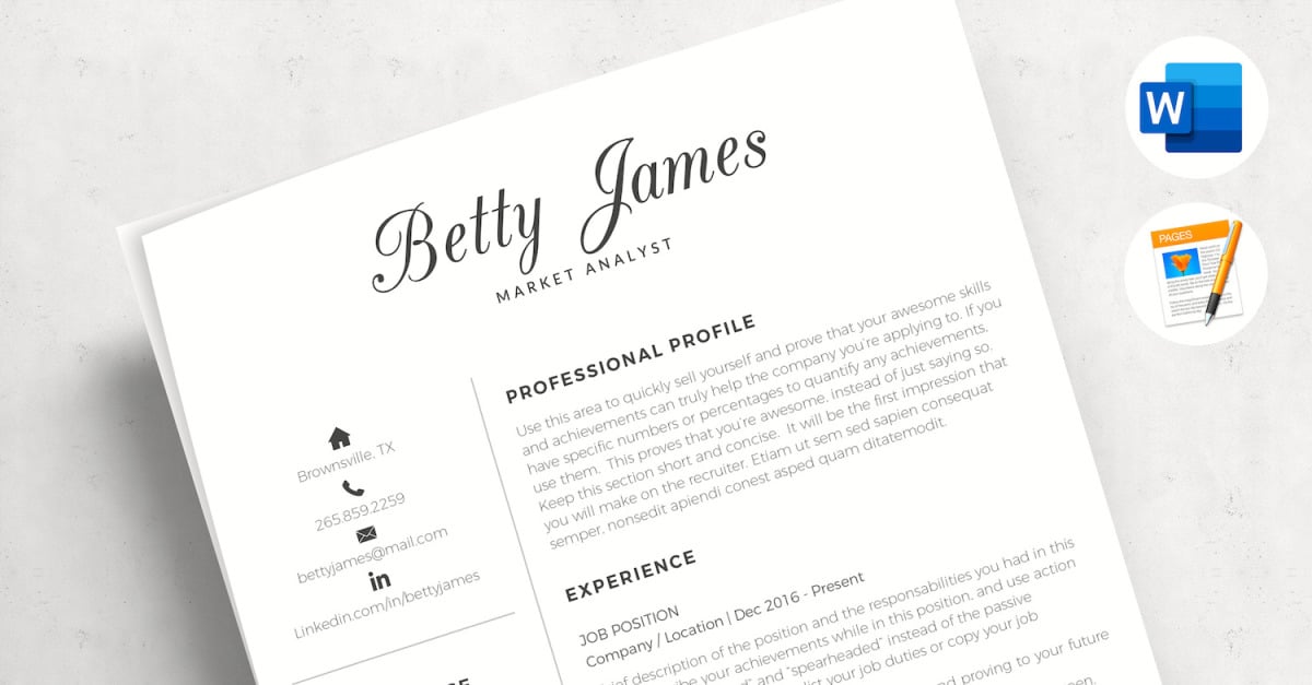 BETTY - Currículum vitae profesional de analista de mercado. CV minimalista con portada y ...