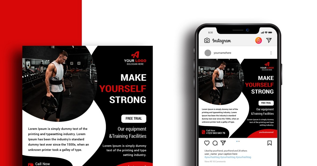 Make Yourself Strong Gym Social Media Post - TemplateMonster