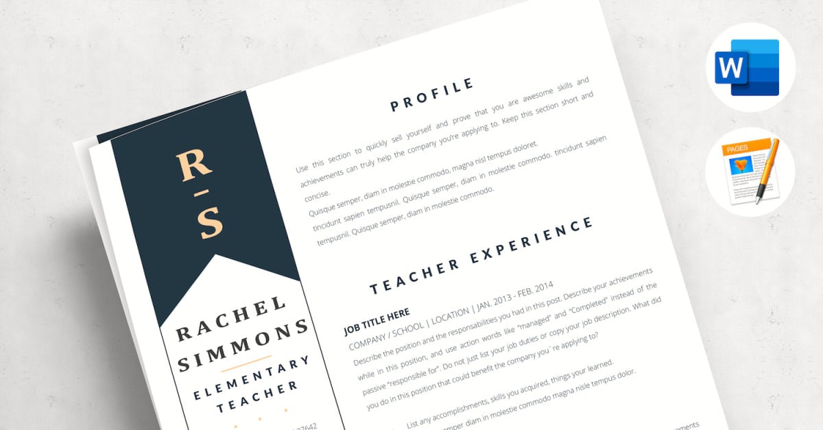 RACHEL - Teacher Resume Template. Education CV with Cover Letter ...