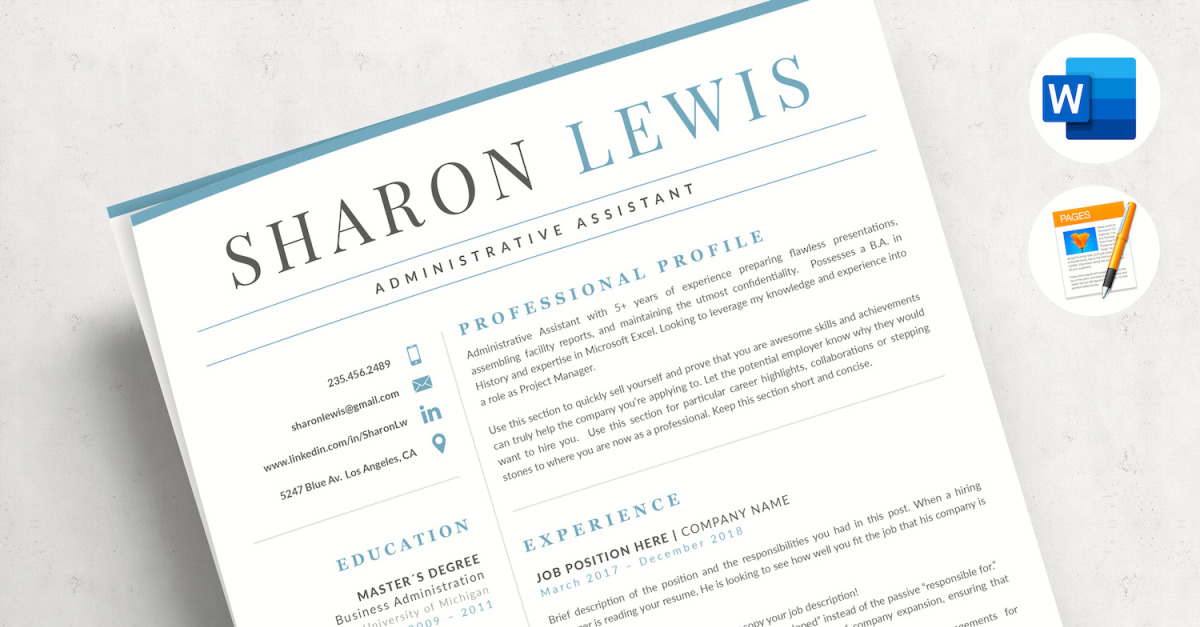 SHARON - Administrative Assistant Resume for MS Word and Mac Pages ...