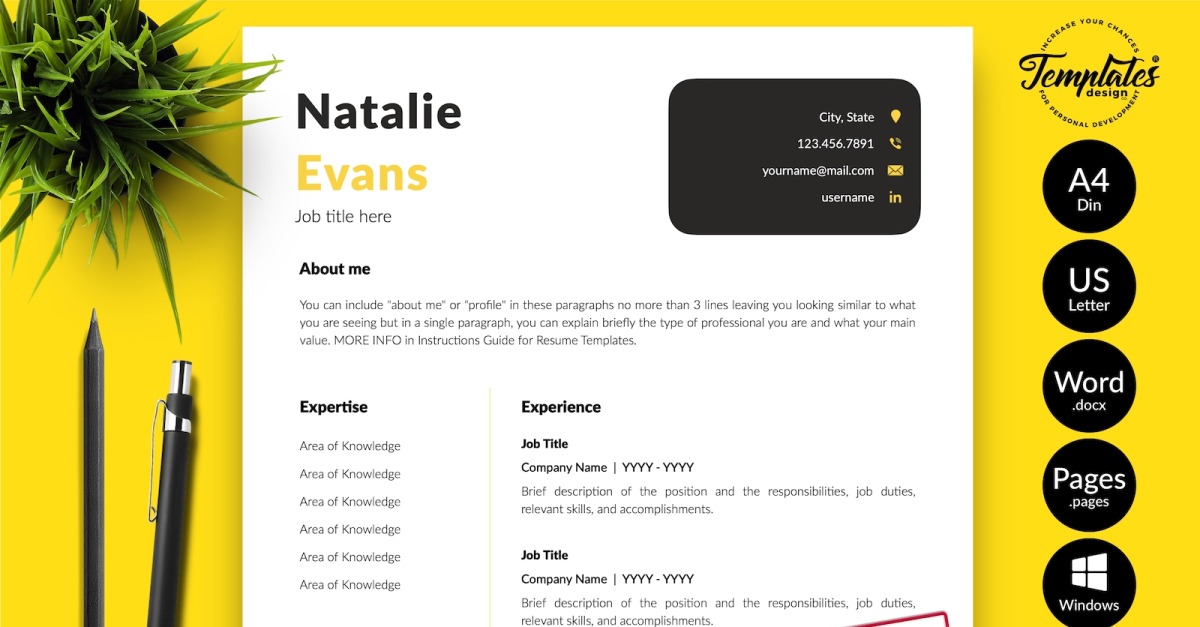 Natalie Evans - Enkel CV-mall med personligt brev för Microsoft Word ...