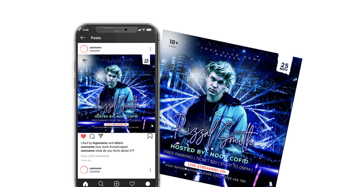 Live music event party flyer square template