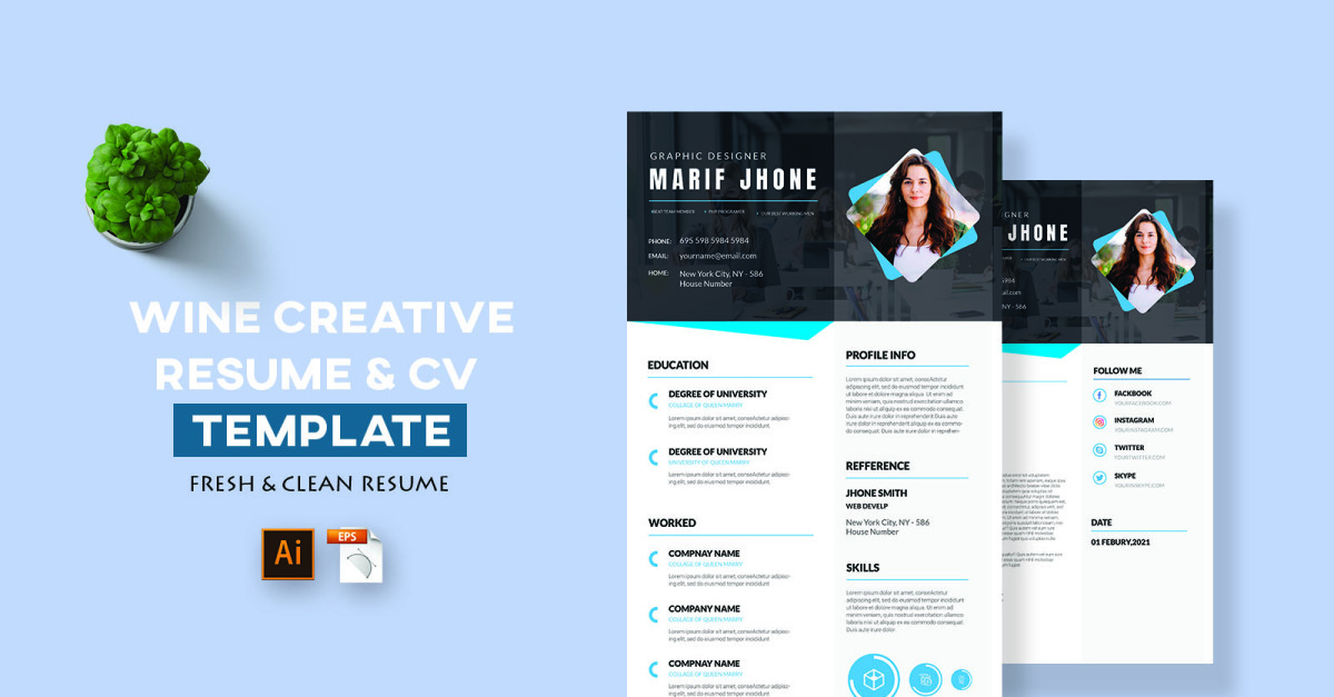 Plantilla de CV y curriculum vitae creativo de vino