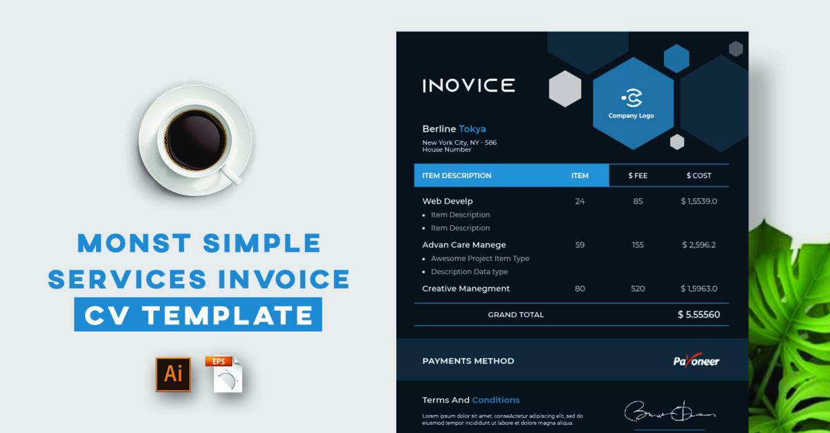 Monst Simple Services Invoice Template - TemplateMonster