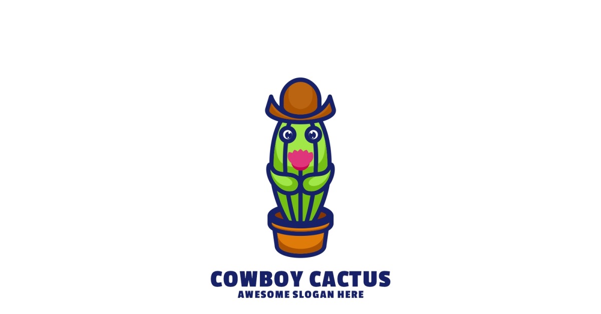 Logotipo de dibujos animados de cactus vaquero