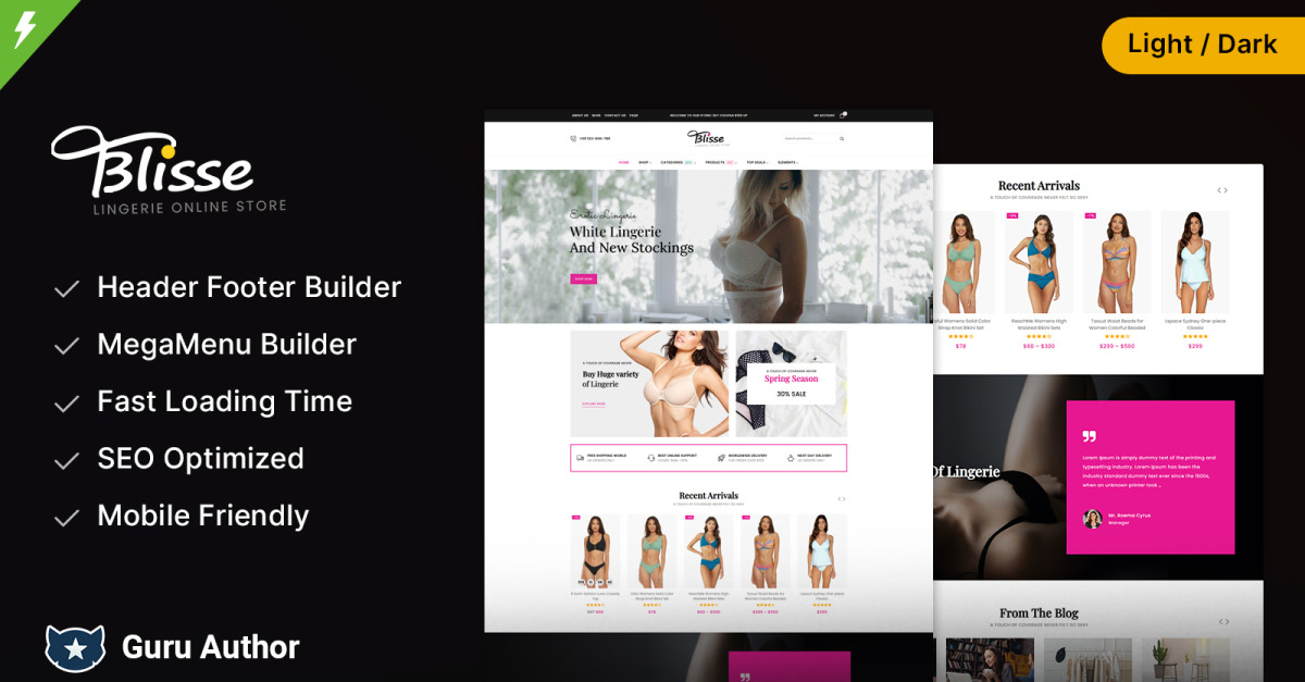 Blisse - Lingerie Beauty and Fashion Elementor WooCommerce Theme