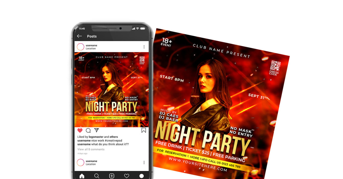 Night party event flyer square #217815 - TemplateMonster