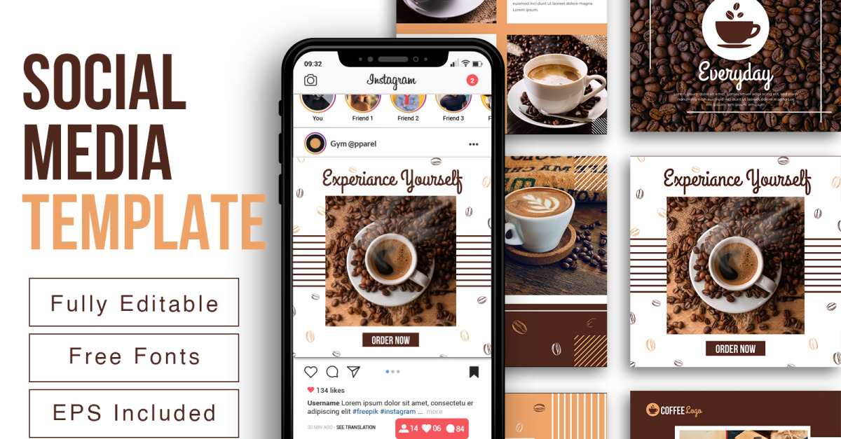 Restaurant And Cafe social media post template et