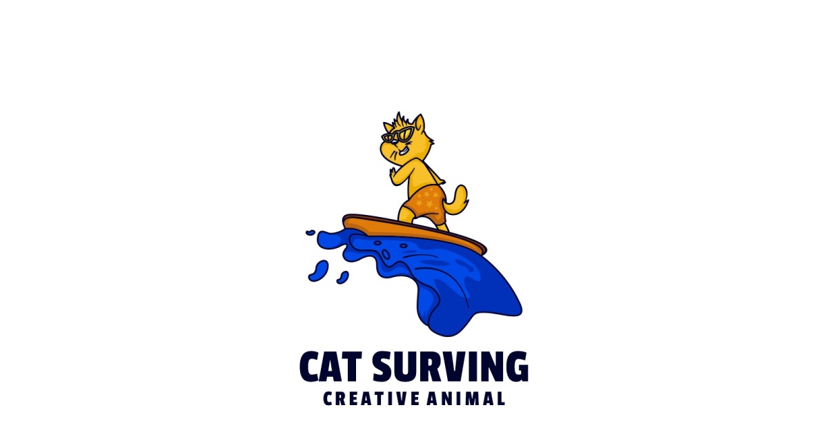Chat, surf, dessin animé, logo, style - TemplateMonster