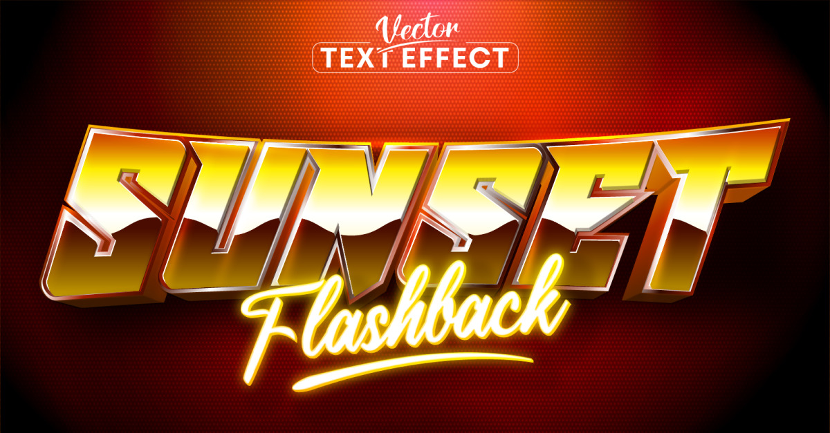 Sunset Flashback - Games And Cartoon Style, Editable Text Effect, Font Style, Graphics Illustration
