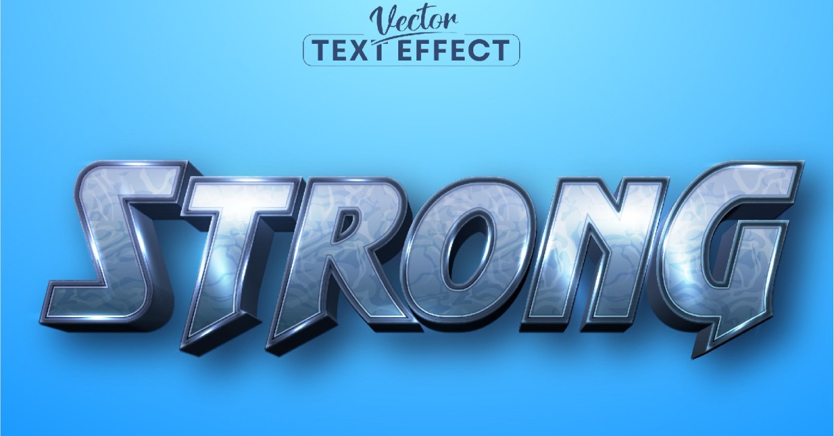 Strong - Editable Text Effect, Blue Metallic Font Style, Graphics ...