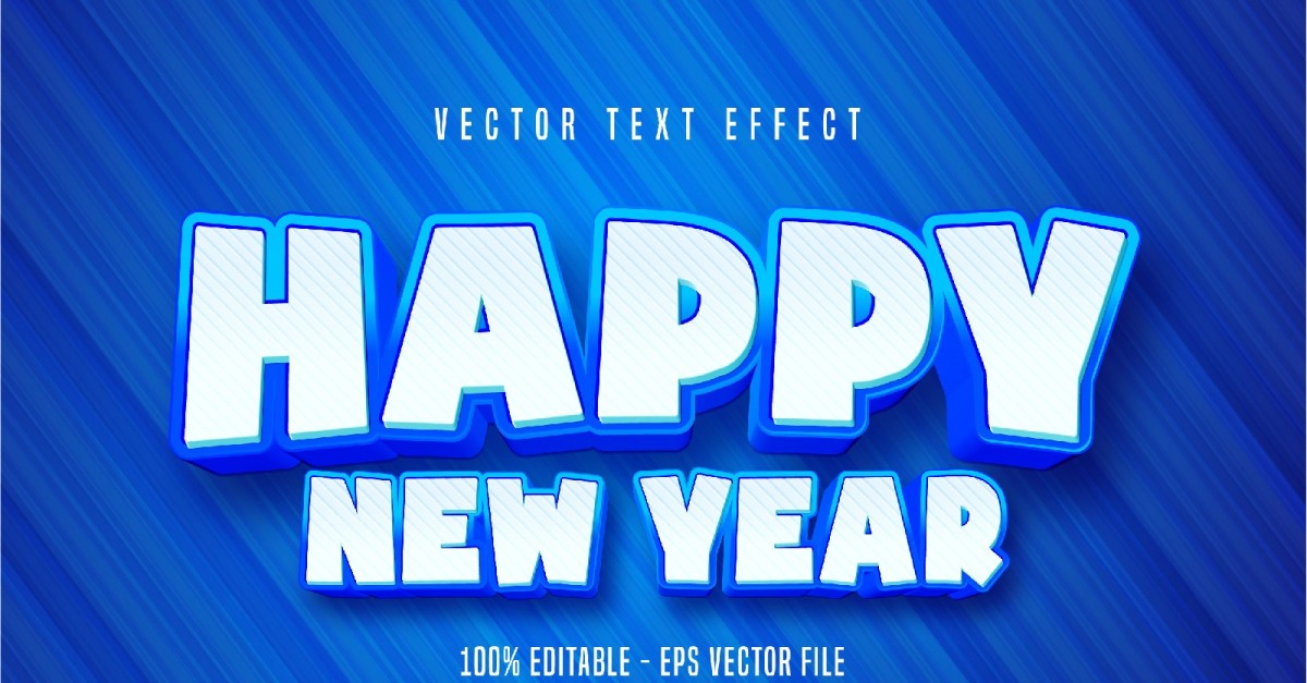Happy New Year - Editable Text Effect, Cartoon Blue Color Font Style ...