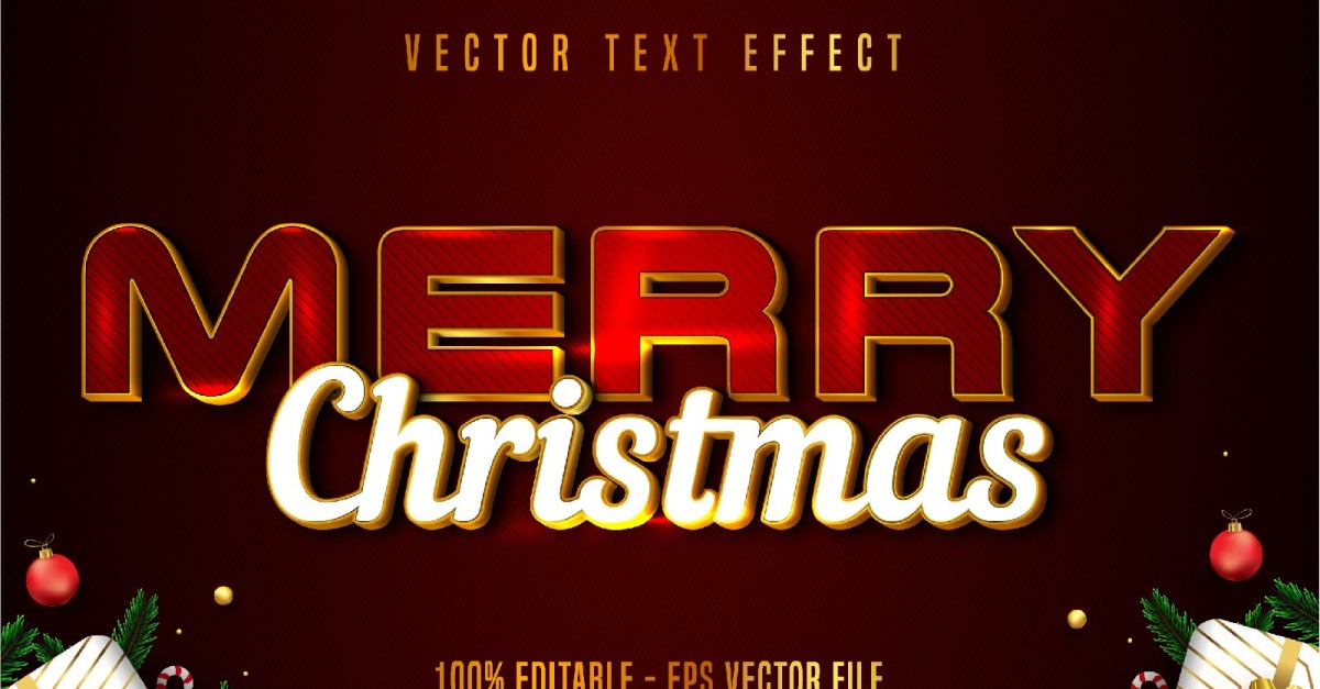 Merry Christmas - Editable Text Effect, Cartoon And Gold Color Font ...