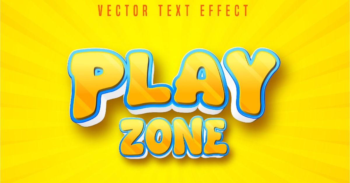 Play Zone - Editable Text Effect, Blue And Yellow Cartoon Font Style ...
