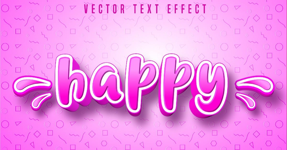 Happy - Editable Text Effect, Light Pink Color Cartoon Text Style ...