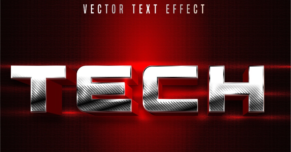 Tech - Editable Text Effect, Metallic Silver And Red Textured Text ...