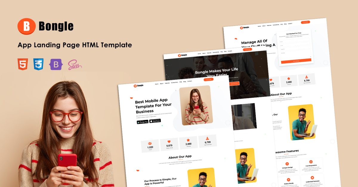 Bongle - Modello Bootstrap 5 della pagina di destinazione dell'app