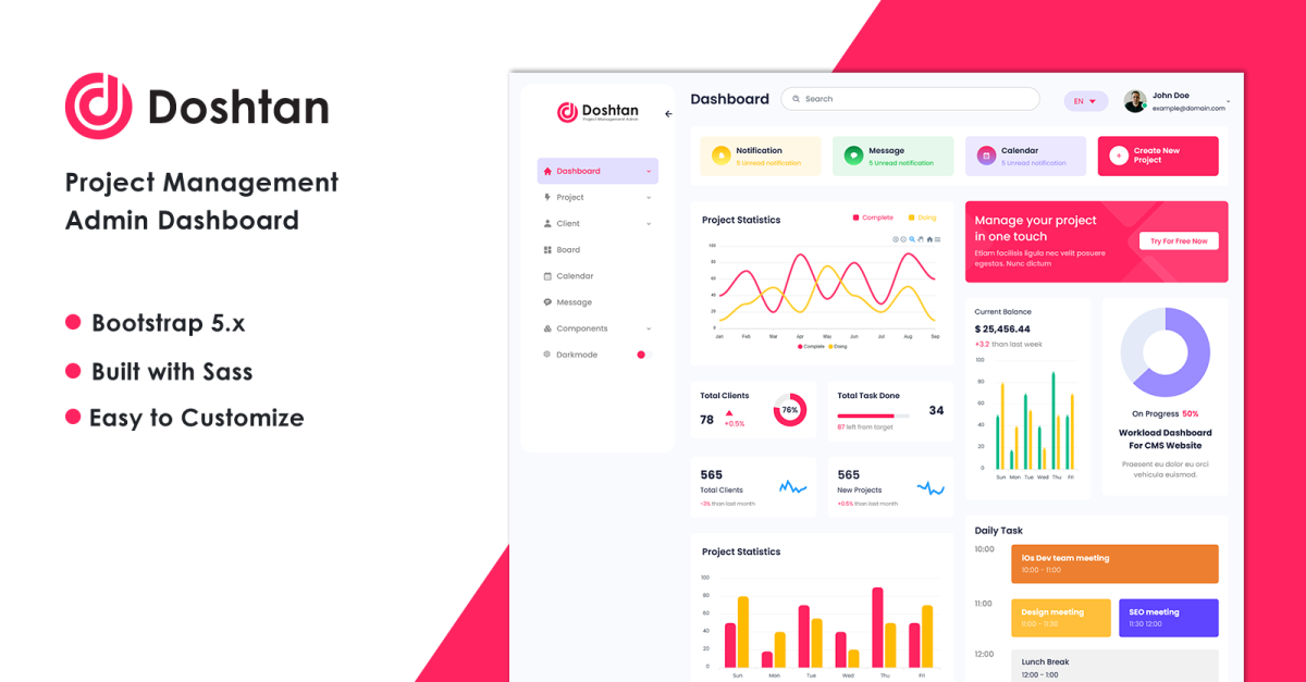 Live Preview For Doshtan Project Management Admin Dashboard Bootstrap 