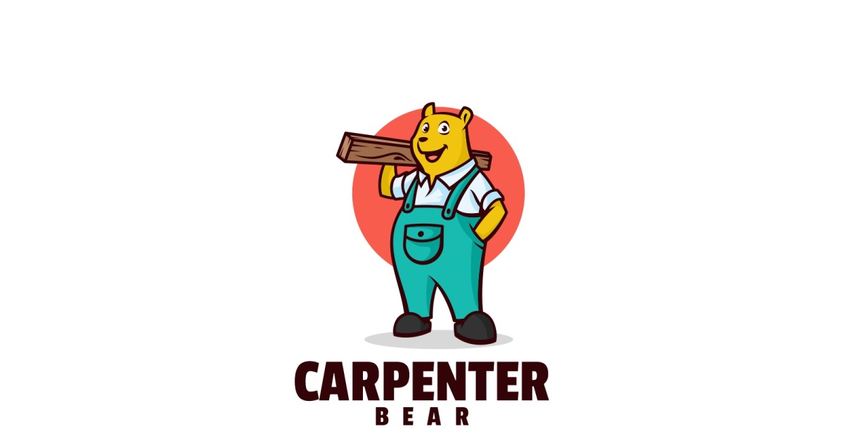 Logotipo de dibujos animados de la mascota del oso carpintero