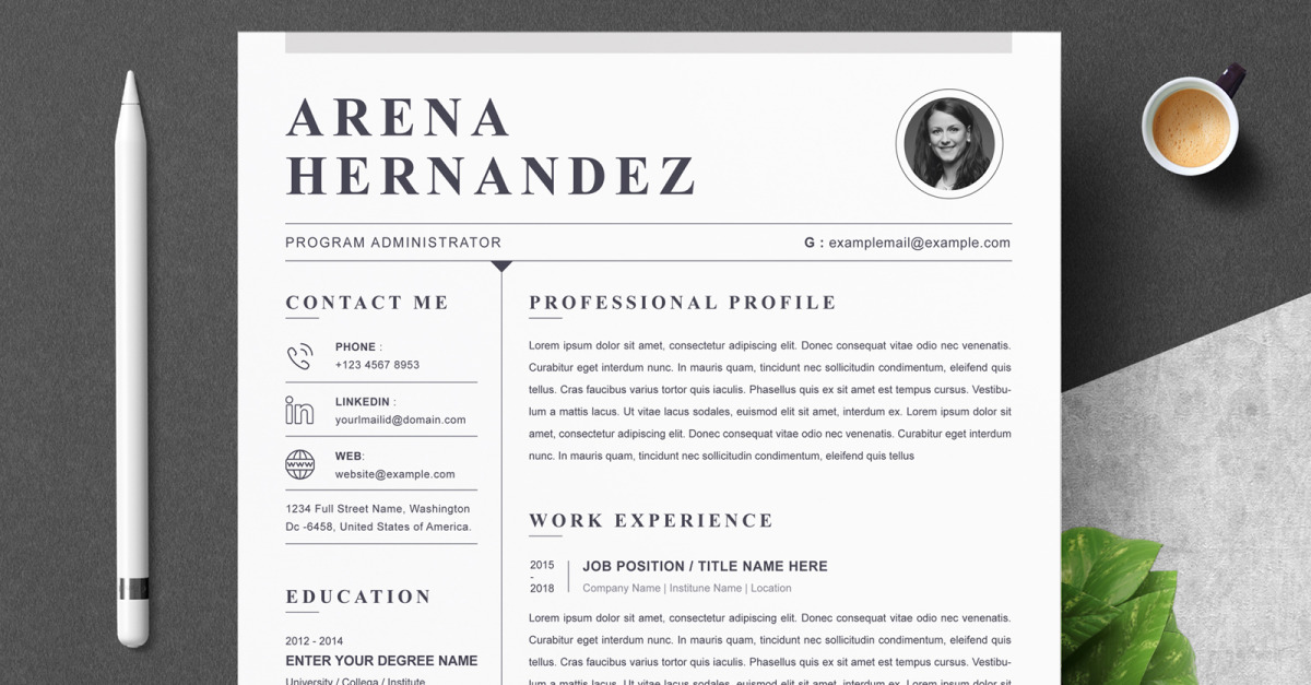 Arena / Clean Resume Template #221878 - TemplateMonster