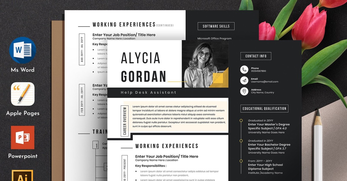 Clean & Professional Resume Cv Template With MS Word Apple Pages Format
