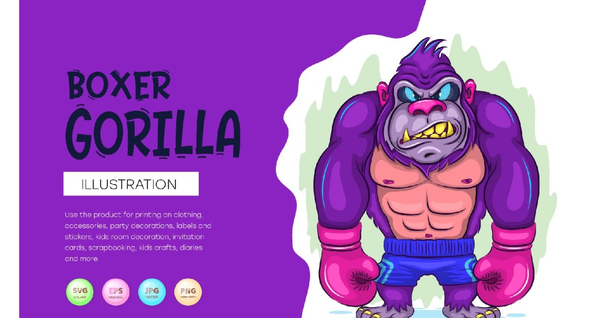 Cartoon Gorilla Boxer. T-Shirt, PNG, SVG. - TemplateMonster