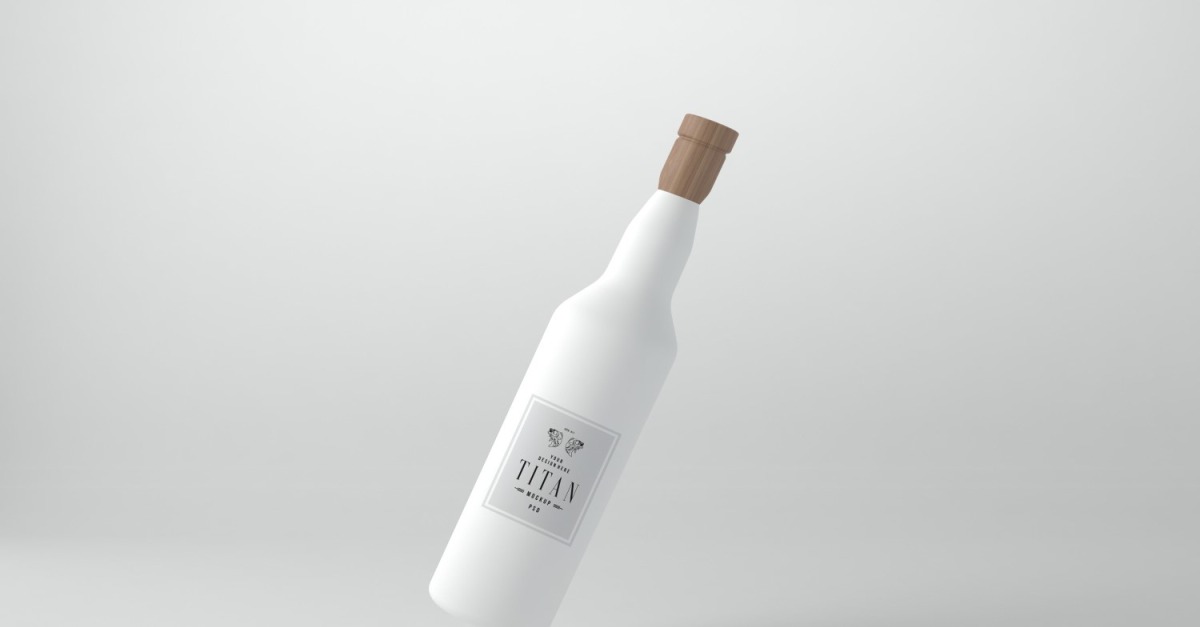 Render 3D de una botella blanca aislada sobre un fondo gris