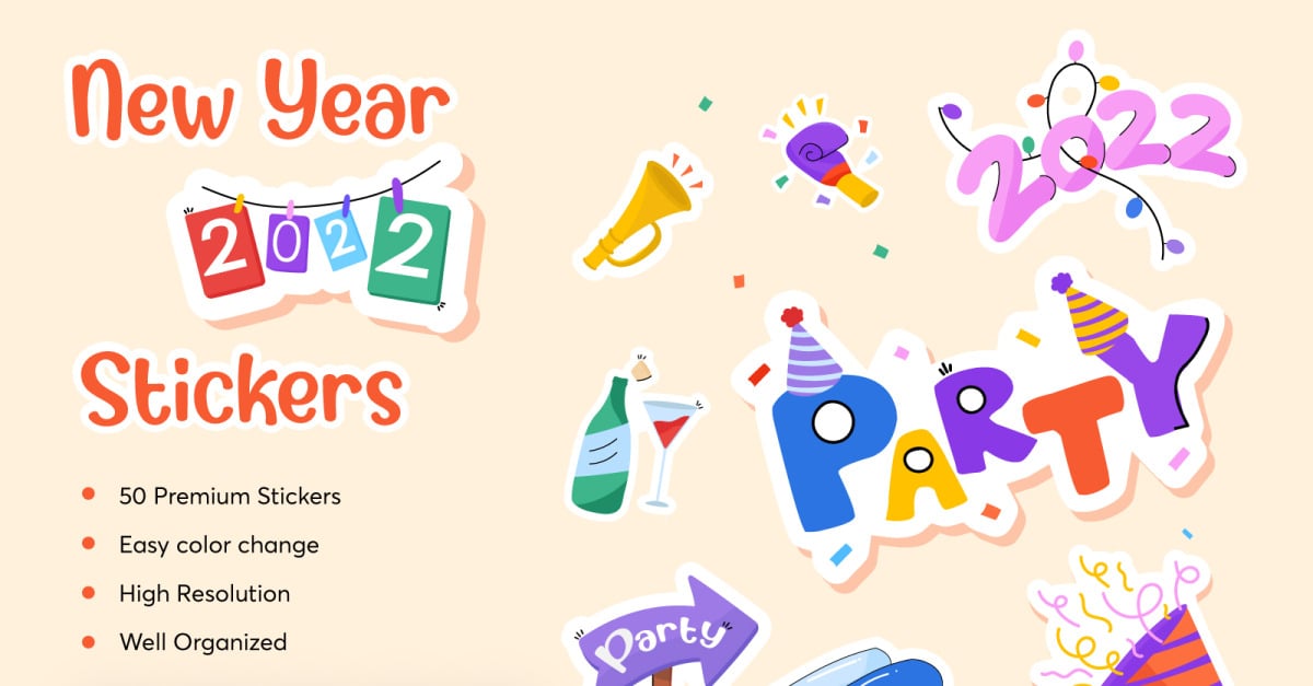 50 New Year 2022 Stickers #222384 - TemplateMonster
