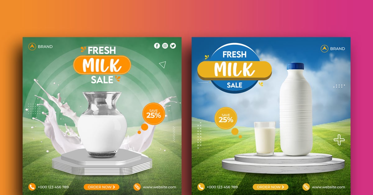 Milk sale social media post banner template or milk sale square flyer